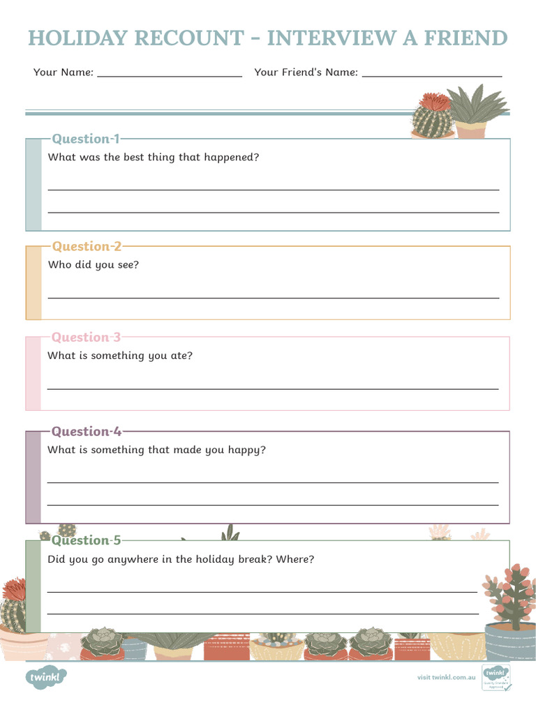 Holiday Interview Questions Template | PDF | Self-Improvement | Lifestyle