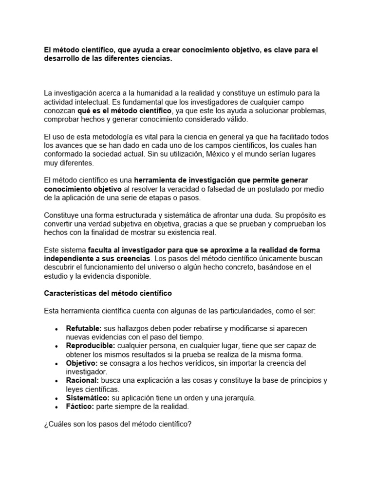 El Método Científico | PDF | Método científico | Conocimiento