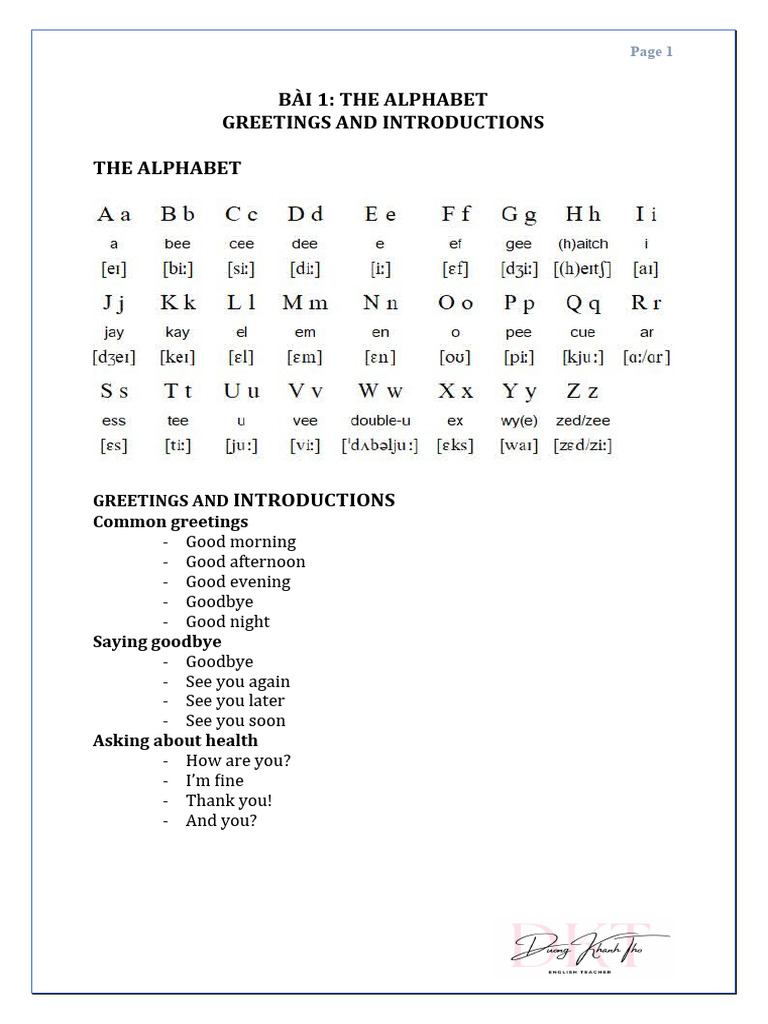 Unit 1 Alphabet | PDF