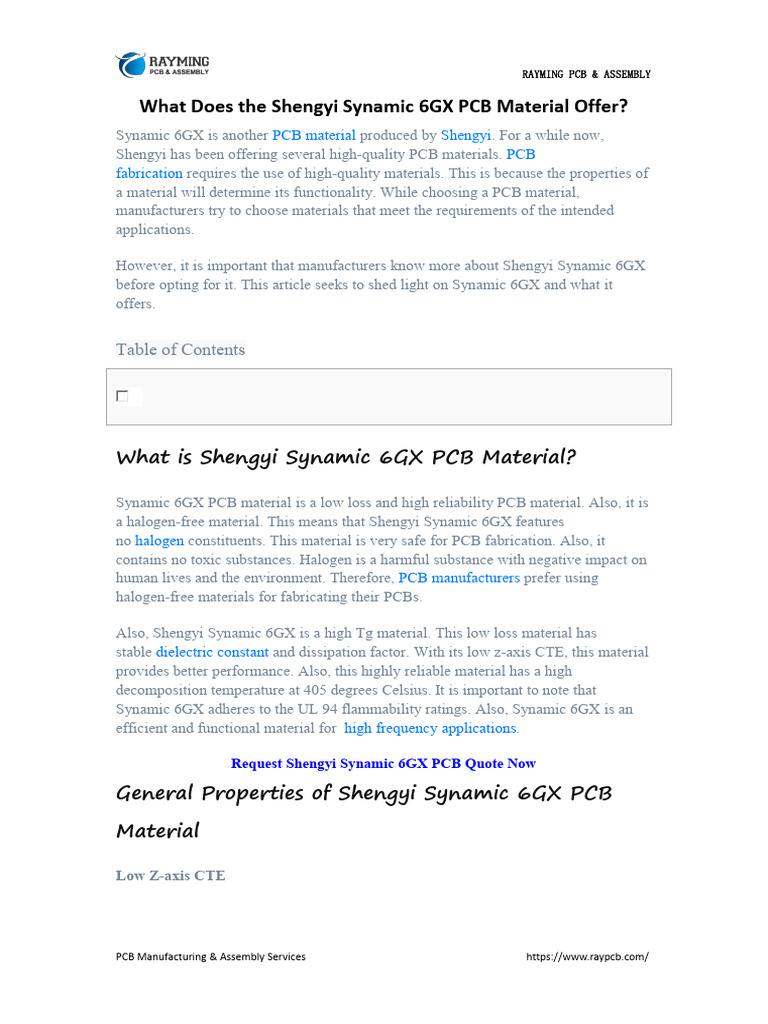 Shengyi Synamic 6GX PCB Overview | PDF | Printed Circuit Board ...