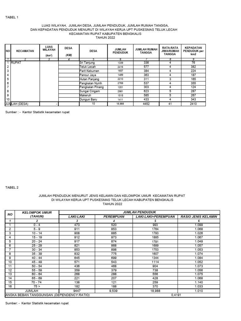 lampiran tabel profil 2019 | PDF
