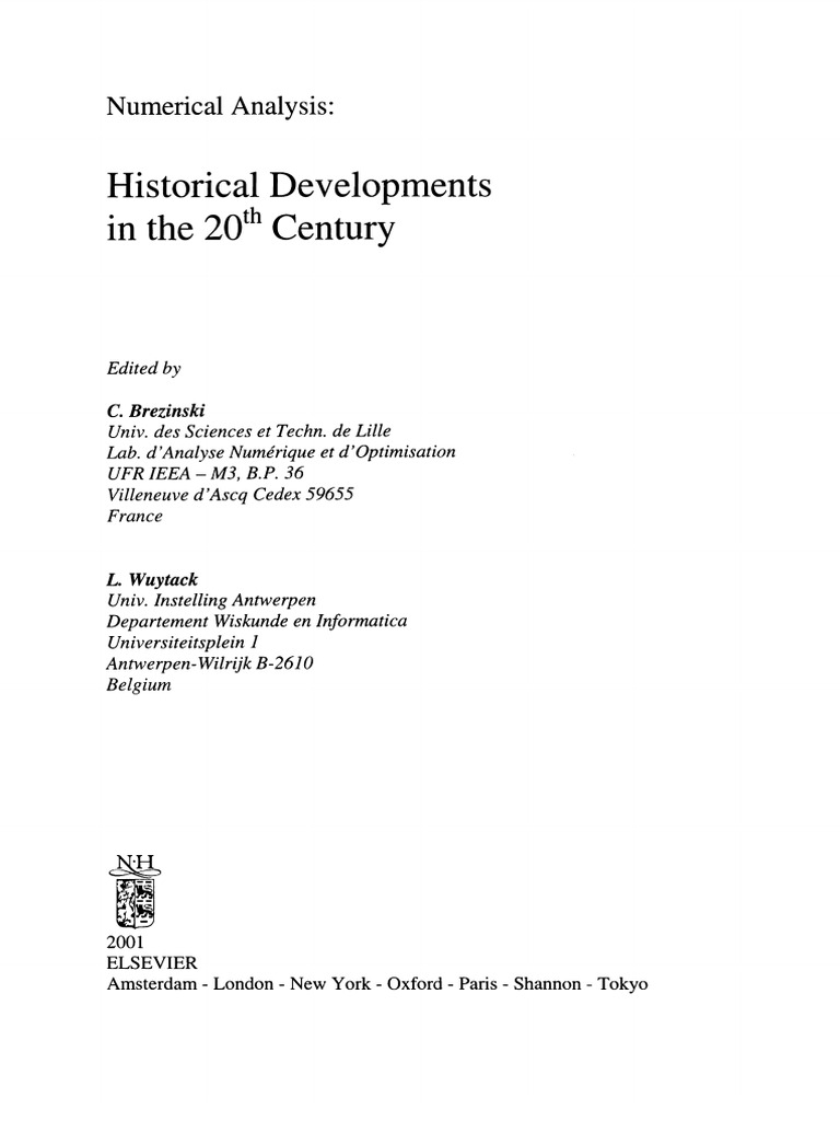Numerical Analysis - Historical Developments in The 20th Century - C ... Numerical Analysis - Historical Developments in The 20th Century - C ...