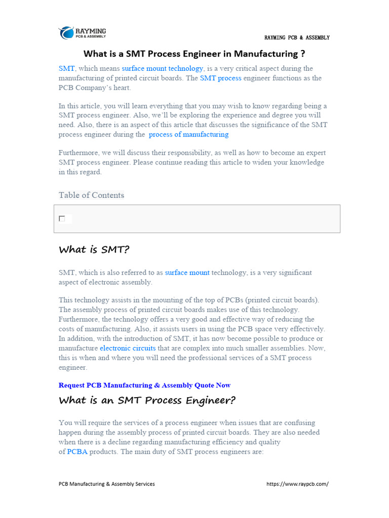 Role of SMT Process Engineers in PCB | PDF | Printed Circuit Board ...