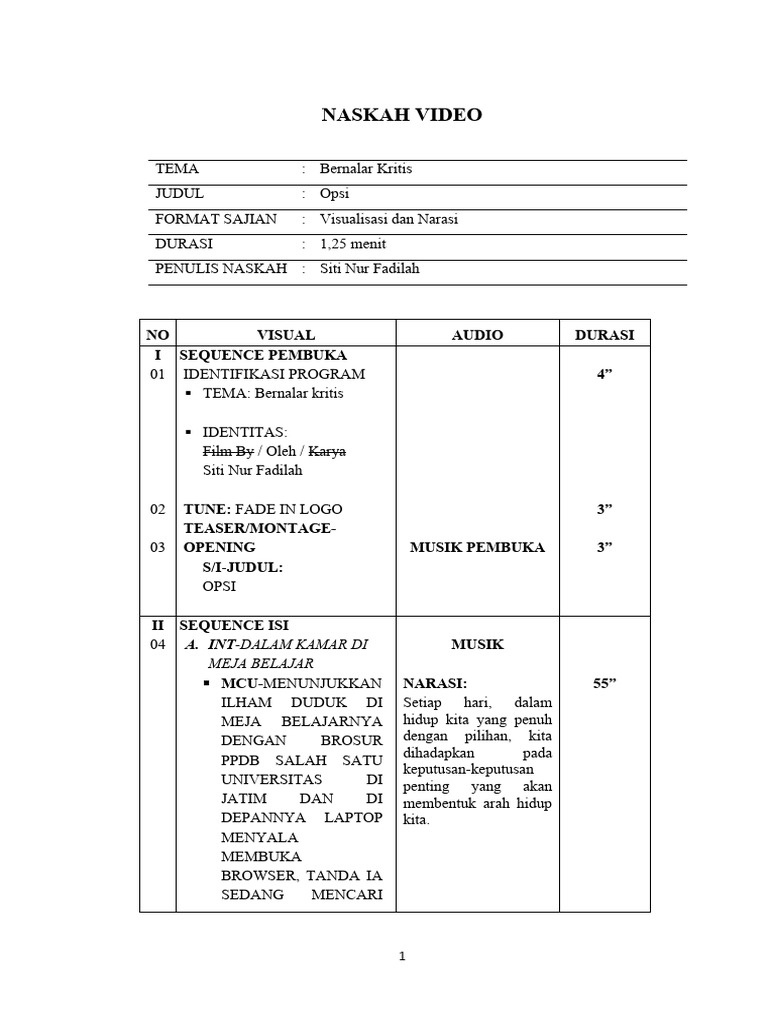 Contoh Format Naskah Video Narasi Pendek | PDF