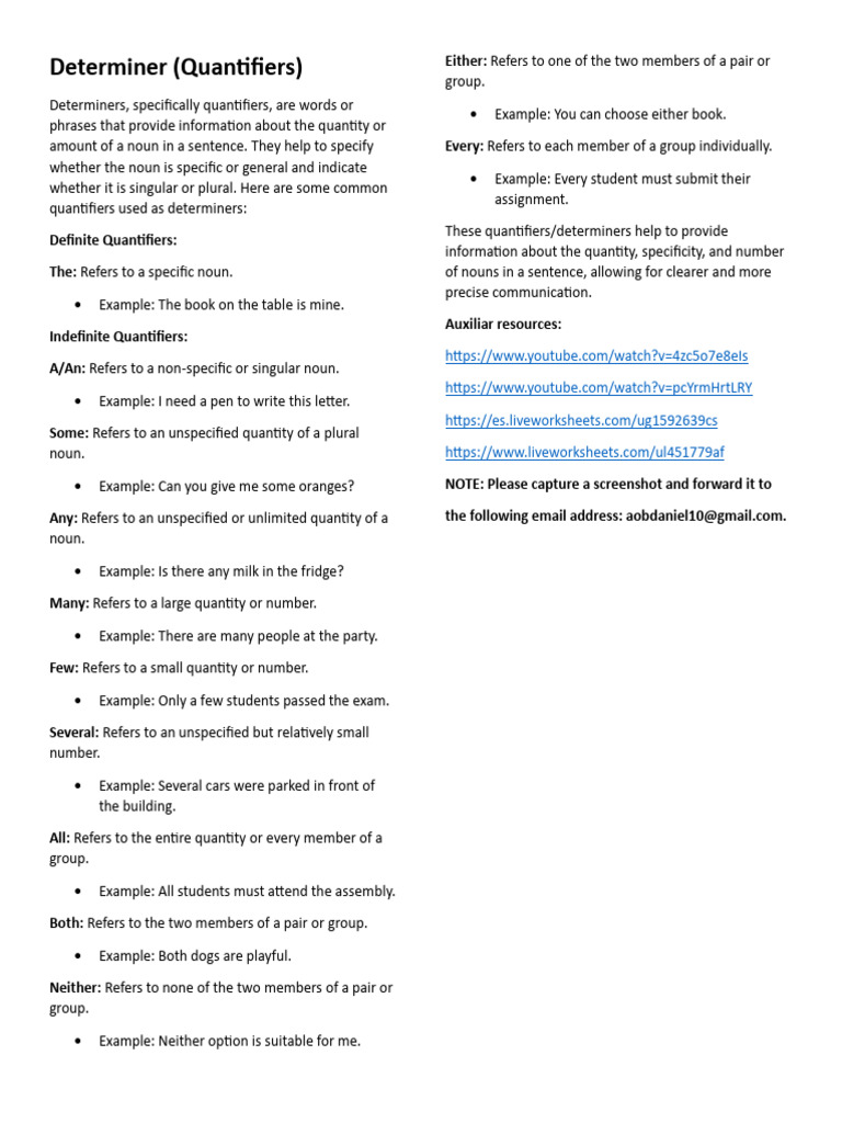 Determiner | PDF | Quantity | Noun