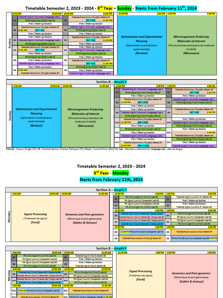 3rd-Year-Timetable-S2-2023-2024 | PDF | Bioinformatics | Biology