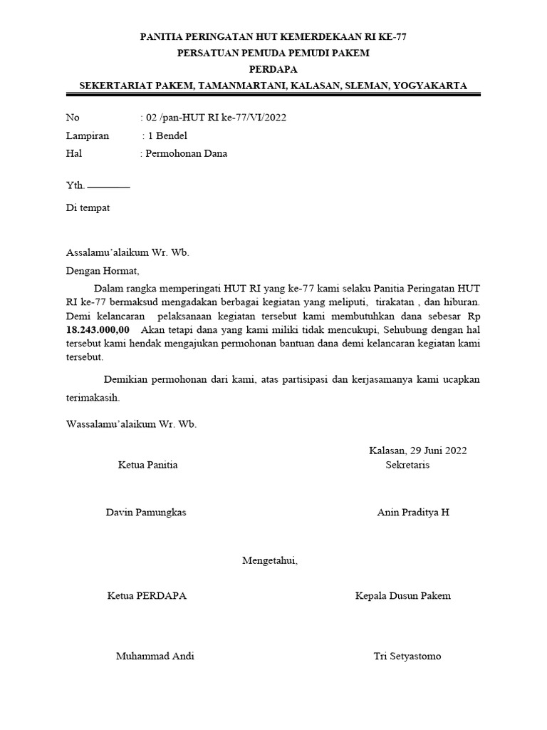 Proposal Kegiatan HUT RI ke-77 Pakem | PDF