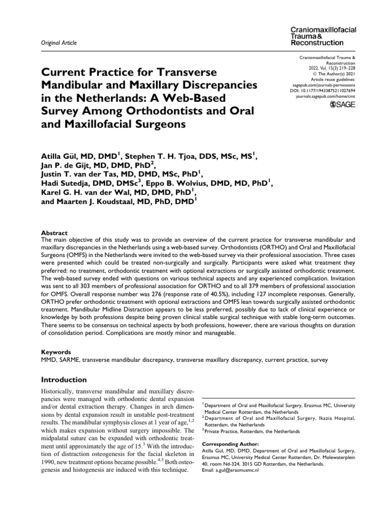 Current Practice For Transverse Mandibular and Maxillary Discrepancies in The Netherlands | PDF ...