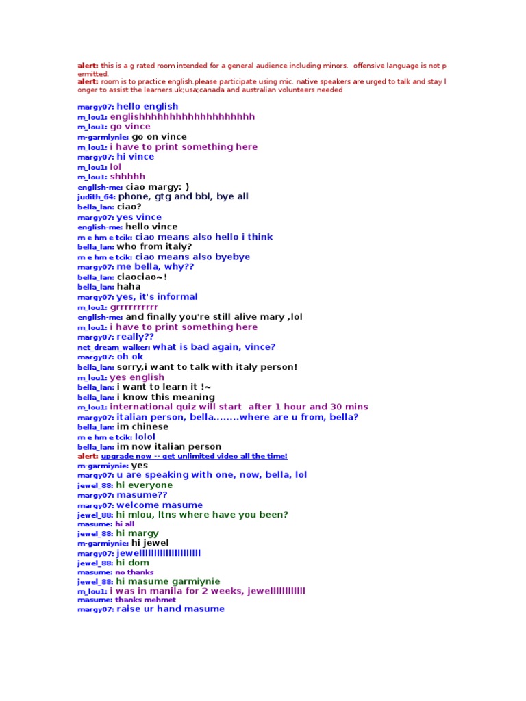 English Practice Chat Room | PDF | Languages | Language Arts & Discipline