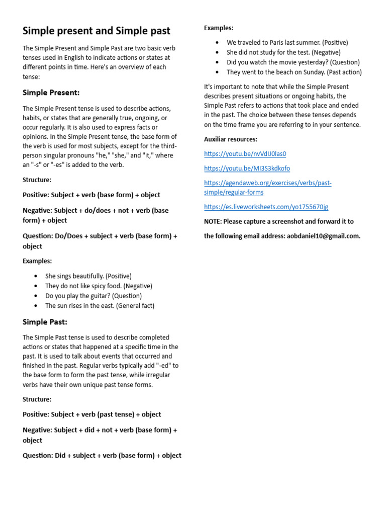 Simple Present and Simple Past | PDF | Verb | Grammatical Tense