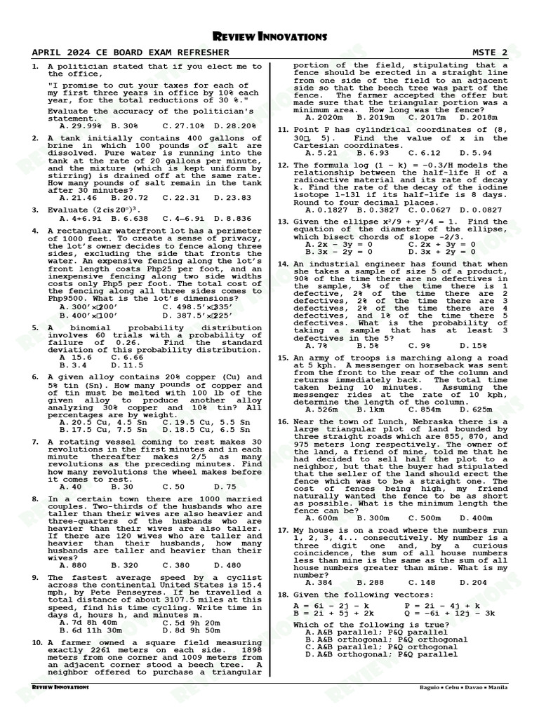 MSTE 2 Exam Review Questions | PDF | Tin | Radioactive Decay