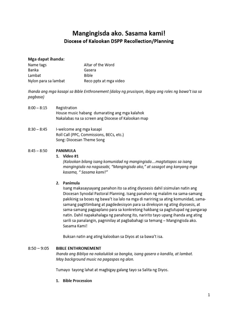 Kalookan DSPP Recollection For Parish Teams | PDF