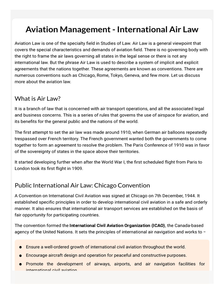 Aviation Management - International Air Law | PDF | Airlines ...
