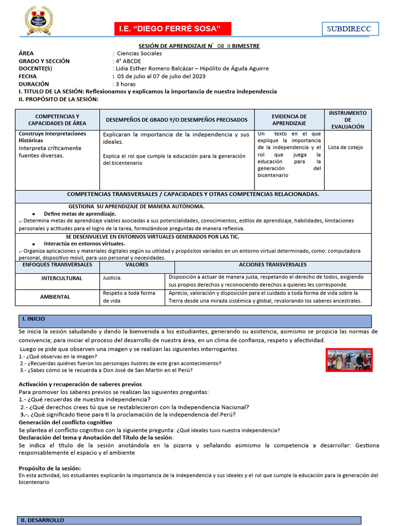 Sesión de Aprendizaje-08-Ii Bimestre CCSS - Cuarto | Descargar gratis PDF | Aprendizaje | Perú