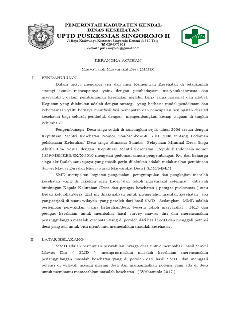 1.KERANGKA ACUHAN MMD - Copy Edit Fiks | PDF | Kesehatan Holistik