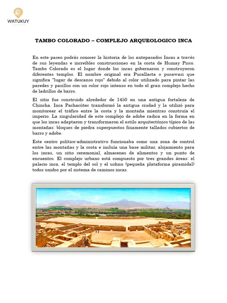 Tambo Colorado Complejo Arqueologico Inca | PDF | Imperio Inca