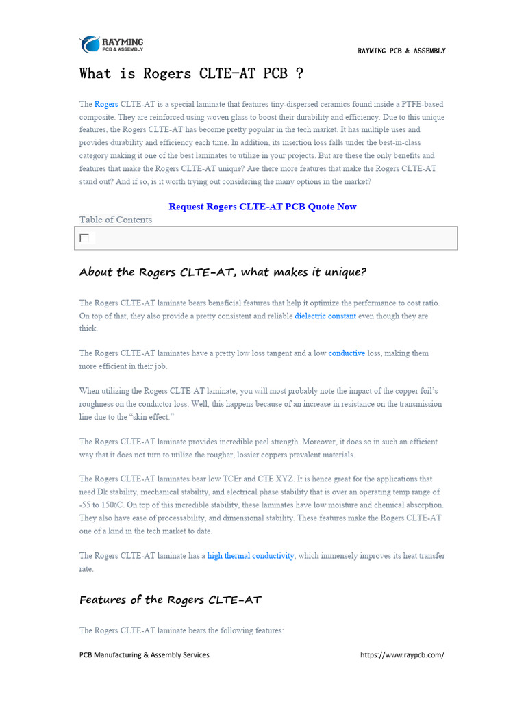 What Is Rogers Clte-At PCB | PDF | Printed Circuit Board | Electrical ...