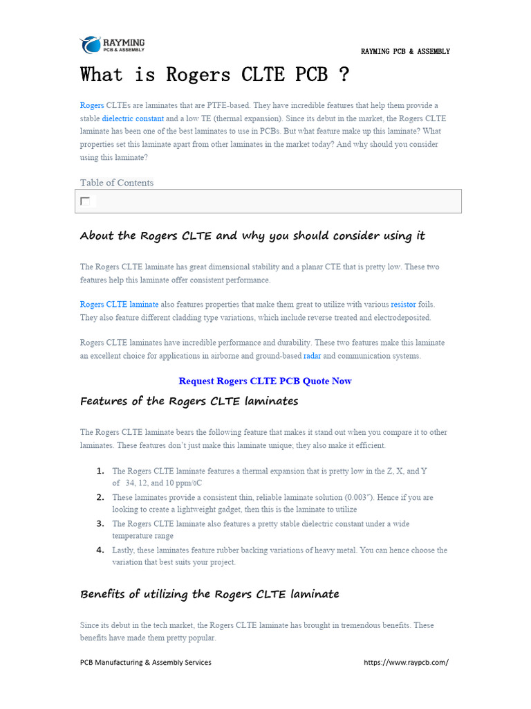 What Is Rogers CLTE PCB | PDF | Printed Circuit Board | Thermal Expansion