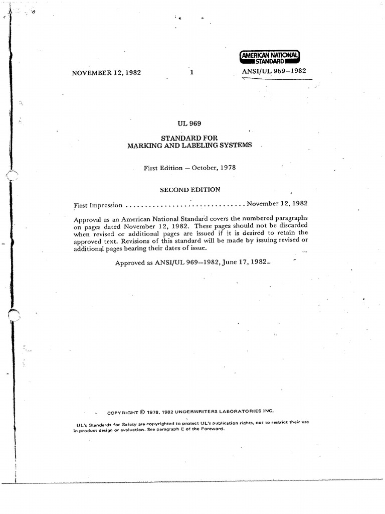 Ansi Ul 969-1982 | PDF