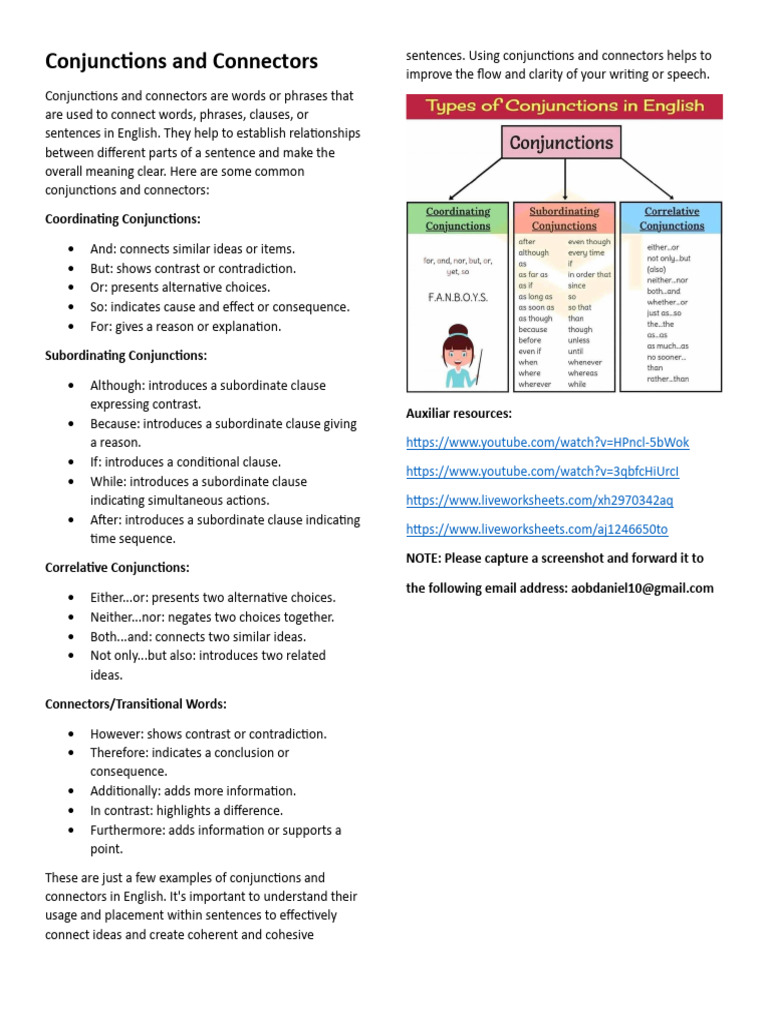 Conjunctions and Connectors | PDF | Language Mechanics | Syntax