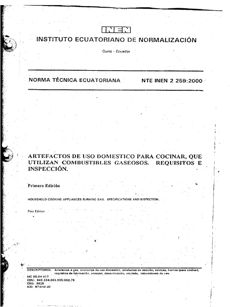Norma Cocinas INEN NTE 2259-Parte01 | PDF