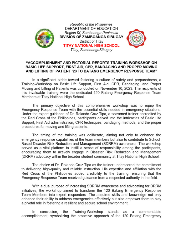 Bert - Training Accomplishment | PDF | First Aid | Emergency Management