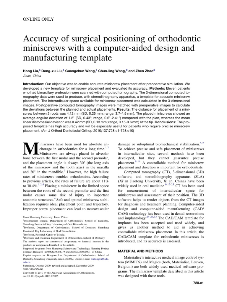 Accuracy of Surgical Positioning of Orthodontic Miniscrews With A ...