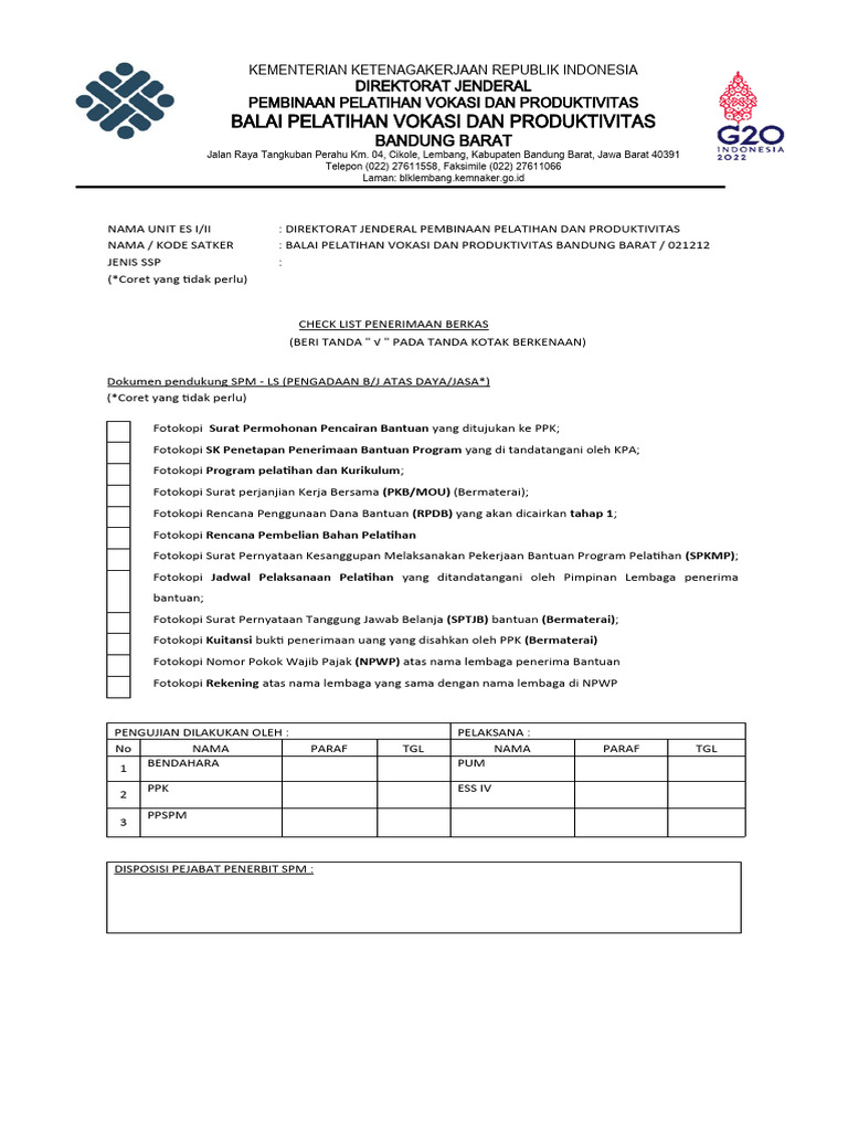 CHECKLIST Pencairan BLKK Tahap 1 | PDF | Pengelolaan Keuangan & Uang