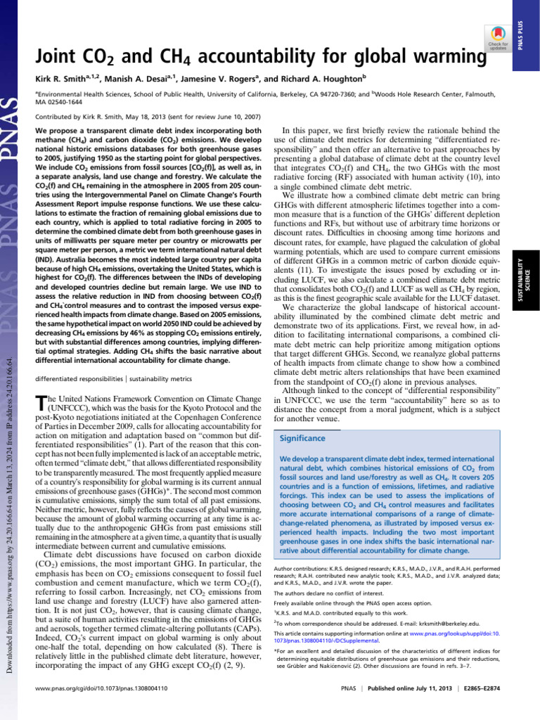 Smith Et Al 2013 Joint Co2 and ch4 Accountability For Global Warming ...