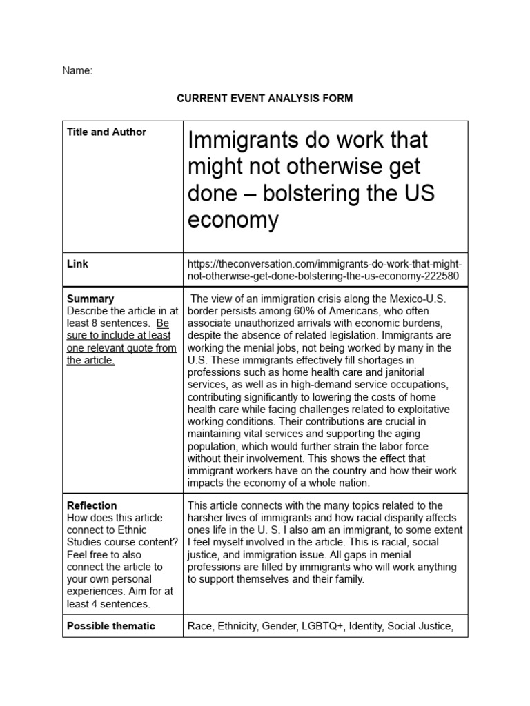 Current Event Handout | PDF | Immigration | Domestic Worker