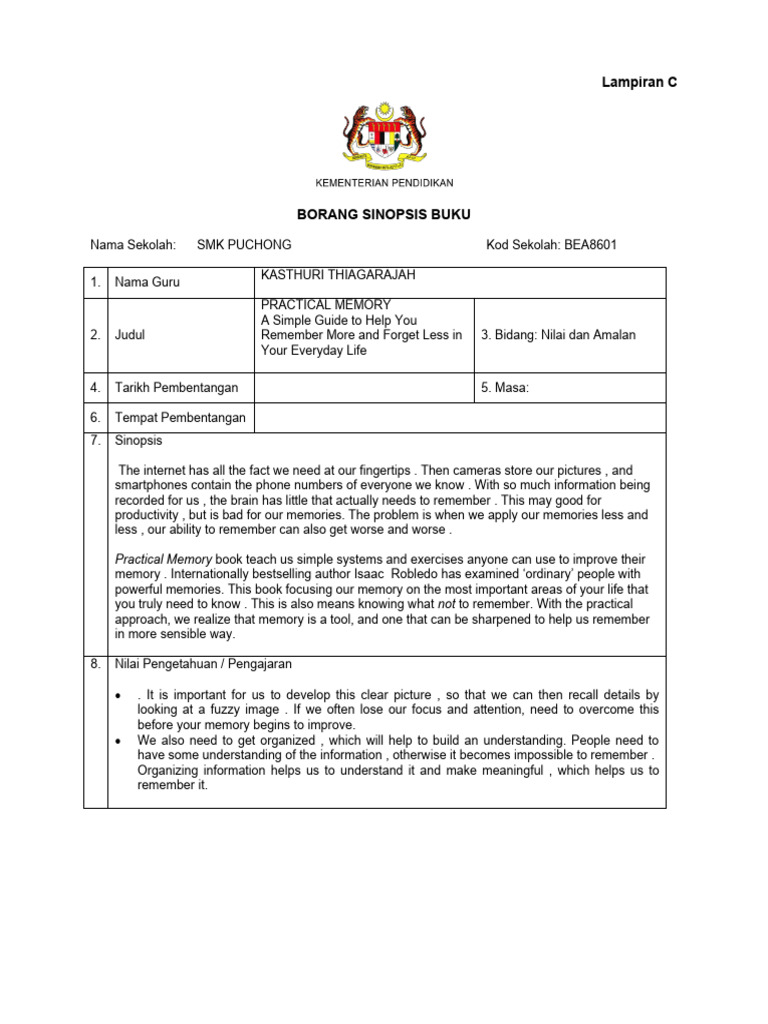 Sinopsis Practical Memory | PDF | Memory | Brain