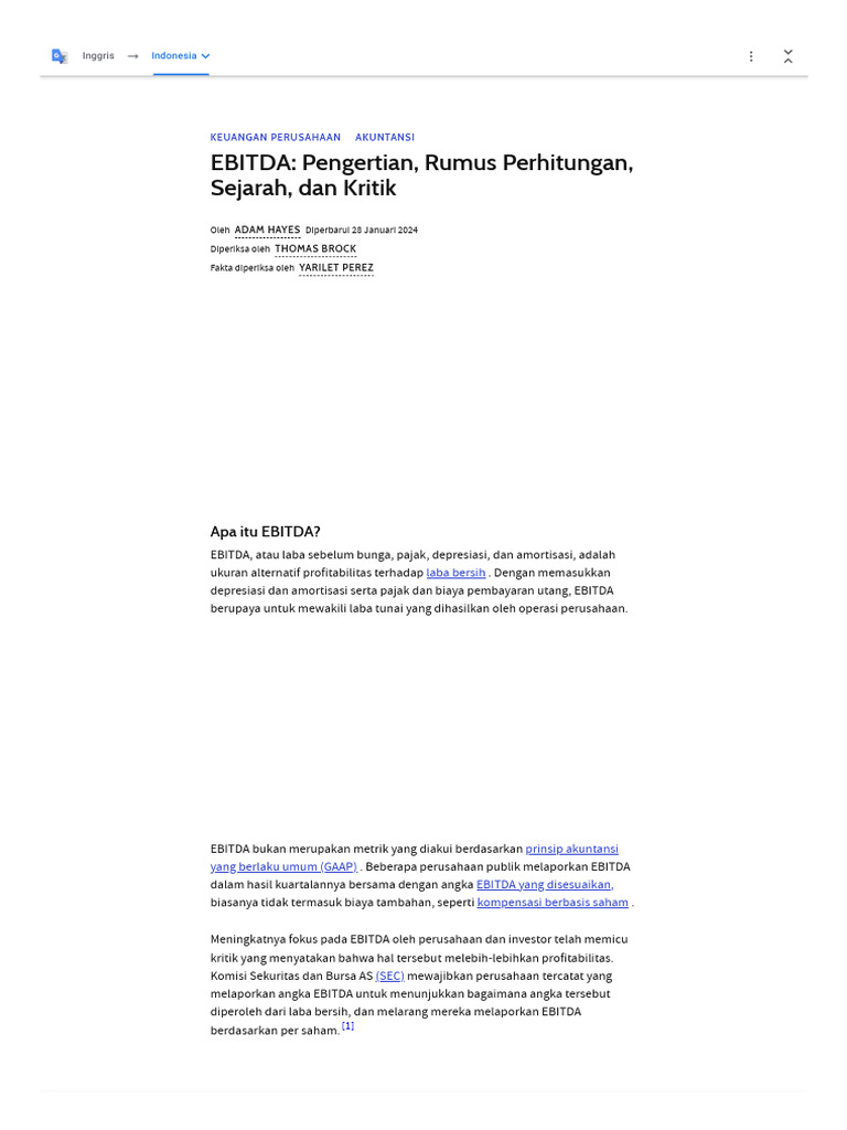 EBITDA - Pengertian, Rumus Perhitungan, Sejarah, Dan Kritik | PDF | Bisnis | Pengelolaan ...