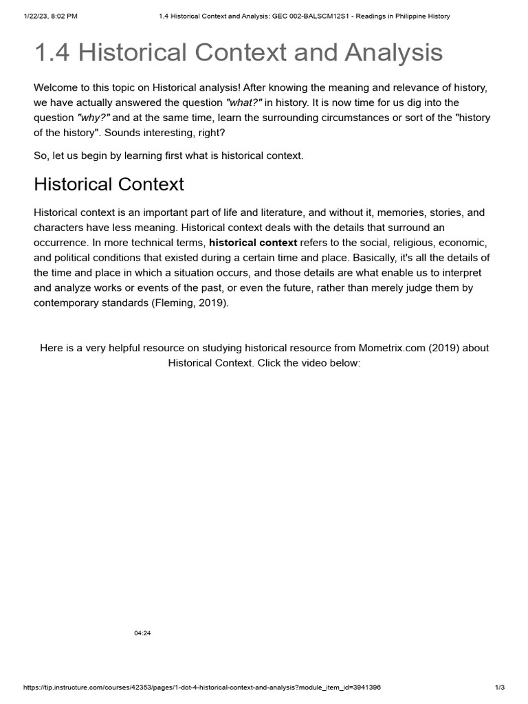 1.4 Historical Context and Analysis - GEC 002-BALSCM12S1 - Readings in ...