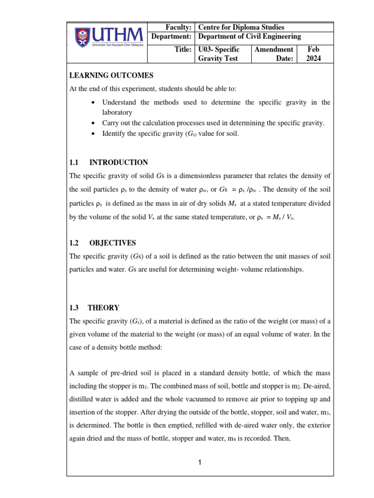 Specific Gravity Test for Soil Analysis | PDF | Density | Quantity