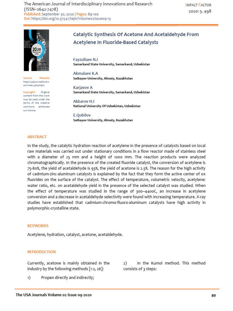 Catalytic Synthesis of Acetone and Acetaldehyde From Acetylene in ...