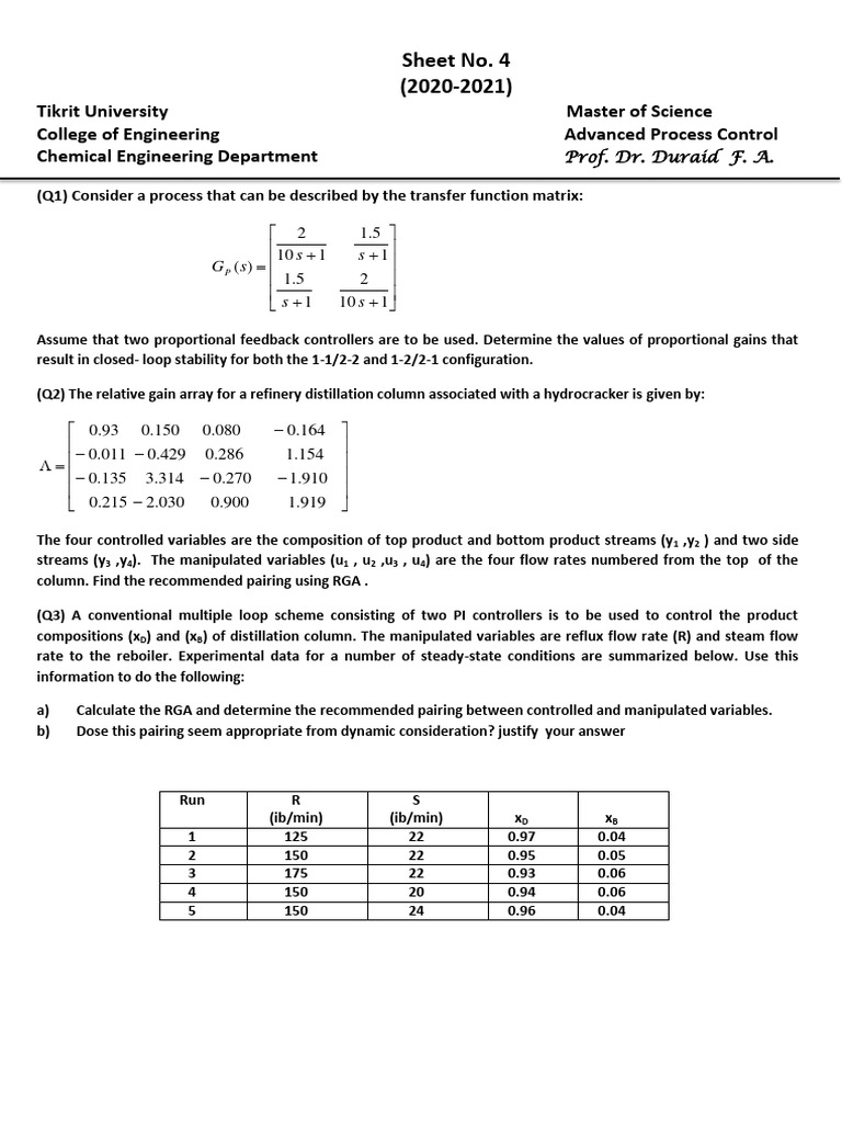 Sheet 4 | PDF | Distillation | Applied Mathematics