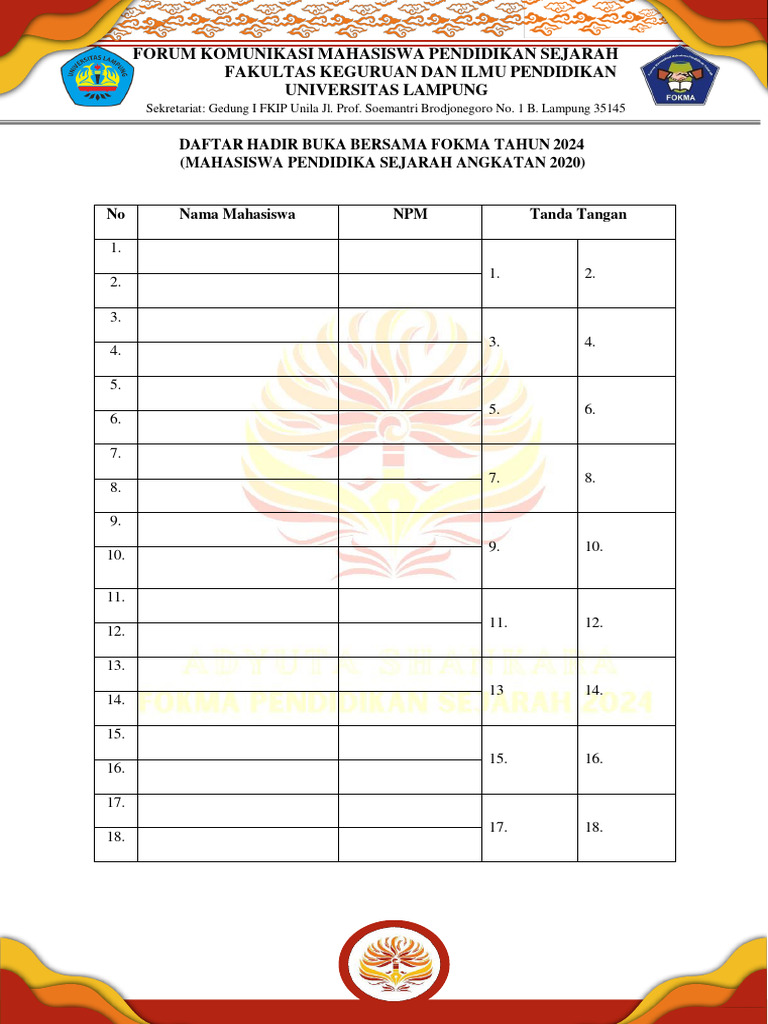 Daftar Hadir Buka Bersama FOKMA 2024 | PDF