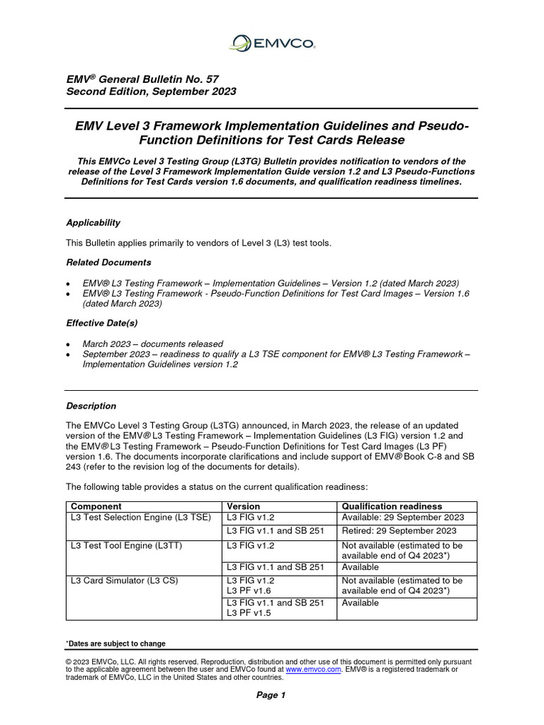 EMVCo L3 Framework Release 2nd edition-PC-9.20.23 | PDF | Emv | Patent