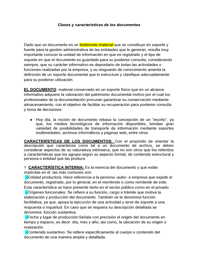 Clases y características de los documentos | PDF | Documento | Business