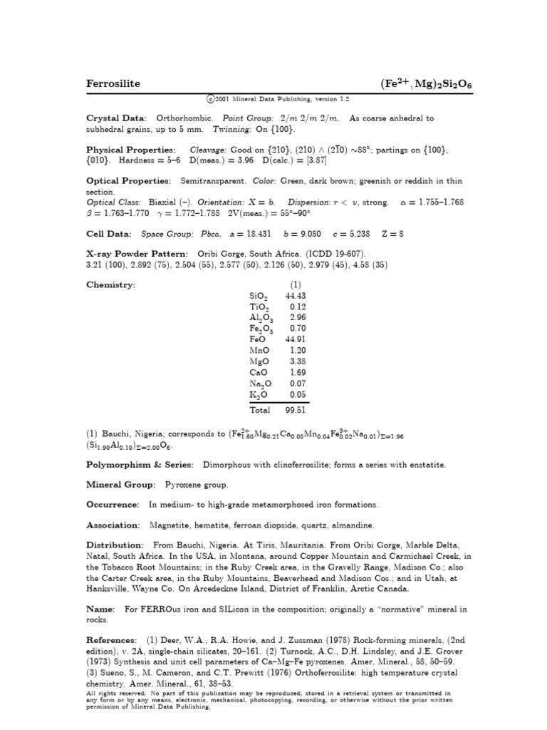 ferrosilite | PDF | Natural Materials | Classification Of Minerals