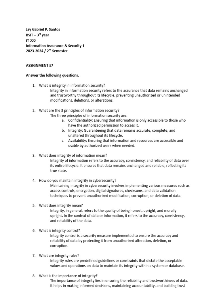 Assignment #7 IT 222 - SANTOS, JAY GABRIEL | PDF | Information Security | Information Technology ...