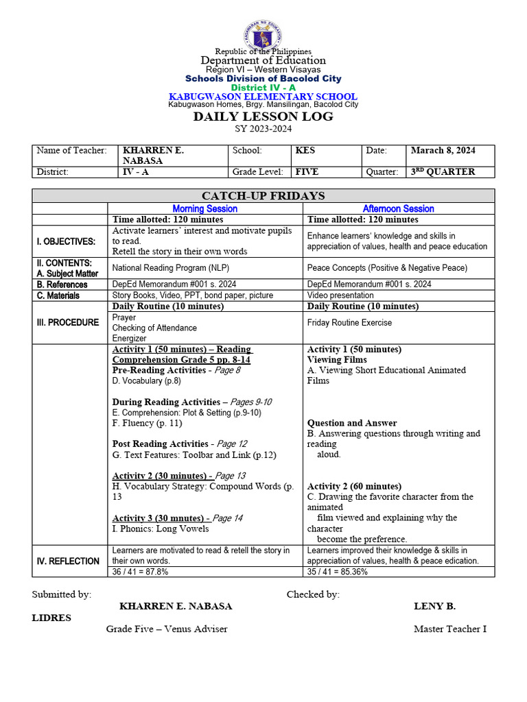 Catch-Up-Friday-Daily-Lesson-Log - 2 | PDF | Learning | Behavior ...