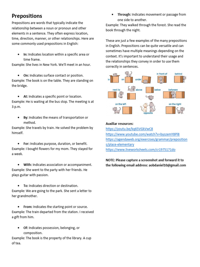 Prepositions | PDF | Preposition And Postposition | English Language