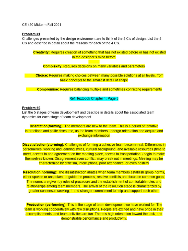 CE 490 Midterm Fall 2021 Answers | PDF | Design | Engineering Design Process