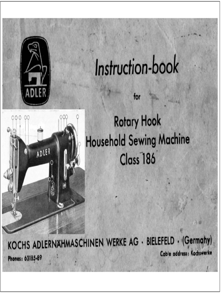 Adler 186 Sewing Machine Instruction Manual | PDF