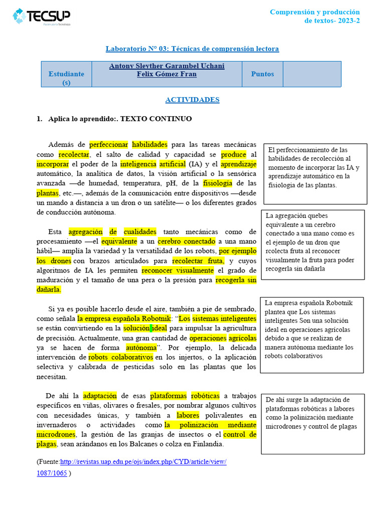 L3 - TÉCNICAS DE COMPRENSIÓN LECTORA-ce (1) Lab Salon 2.0 | PDF | Inteligencia artificial ...