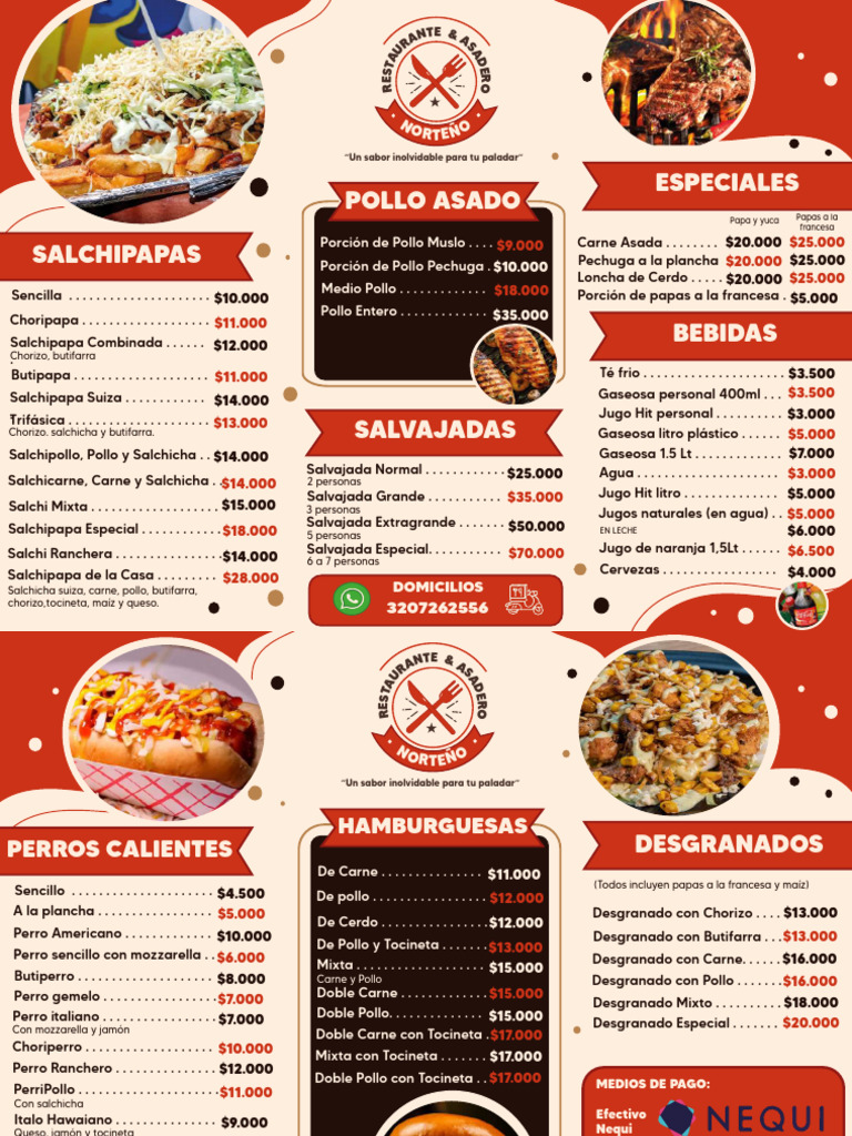 Menú Restaurante Norteño: Salchipapas y Más | PDF | Cocina de las ...