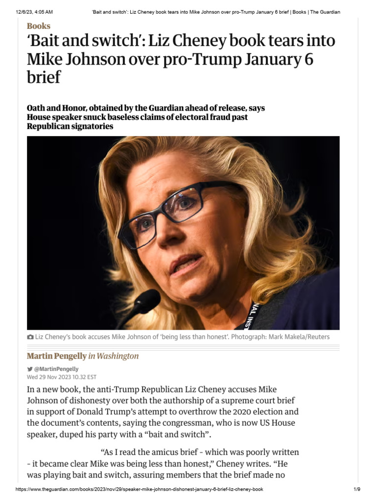 Bait And Switch Liz Cheney Book Tears Into Mike Johnson Over Pro