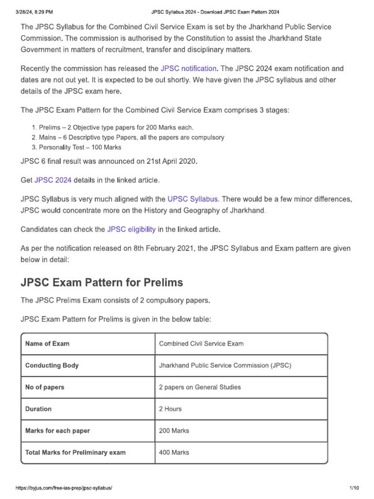 JPSC Syllabus | PDF