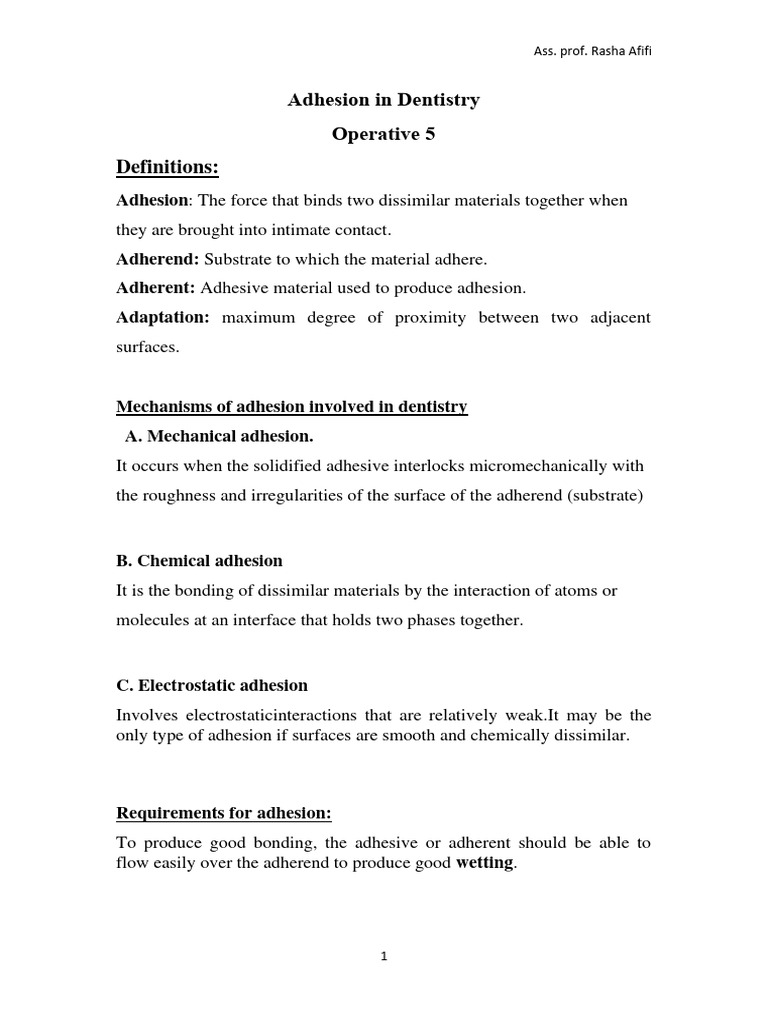Adhesion Students Word New | PDF | Adhesion | Dentin